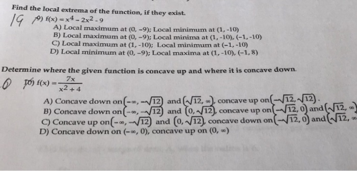 Solved Find the local extrema of the function, if they | Chegg.com