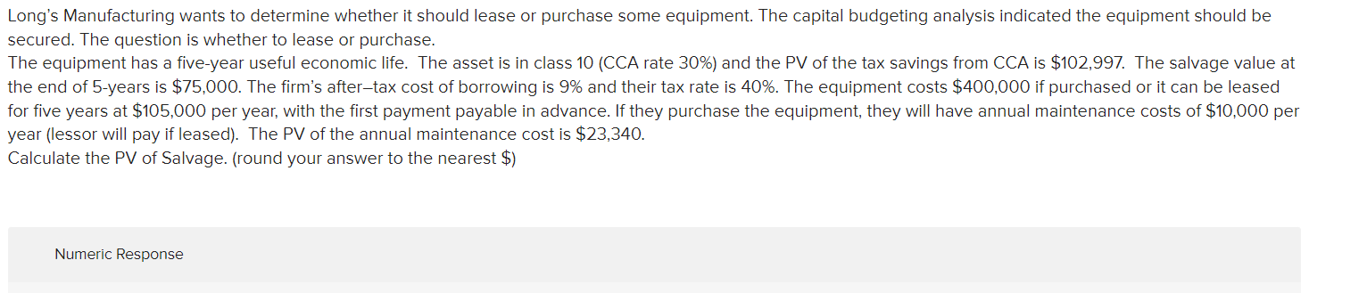 Solved Long's Manufacturing wants to determine whether it | Chegg.com