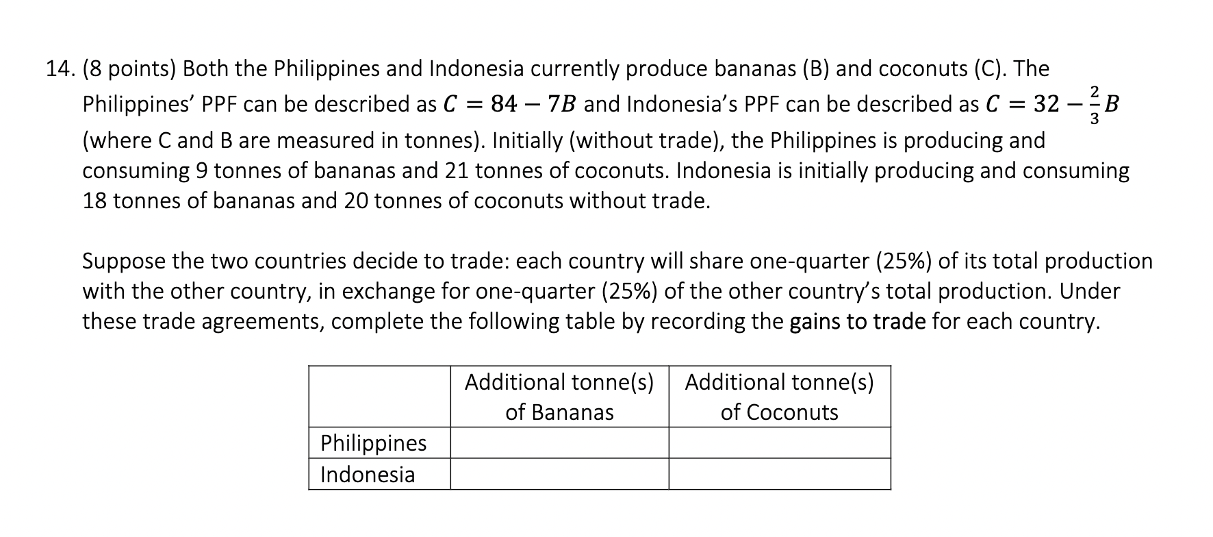 Solved 14. (8 points) Both the Philippines and Indonesia | Chegg.com