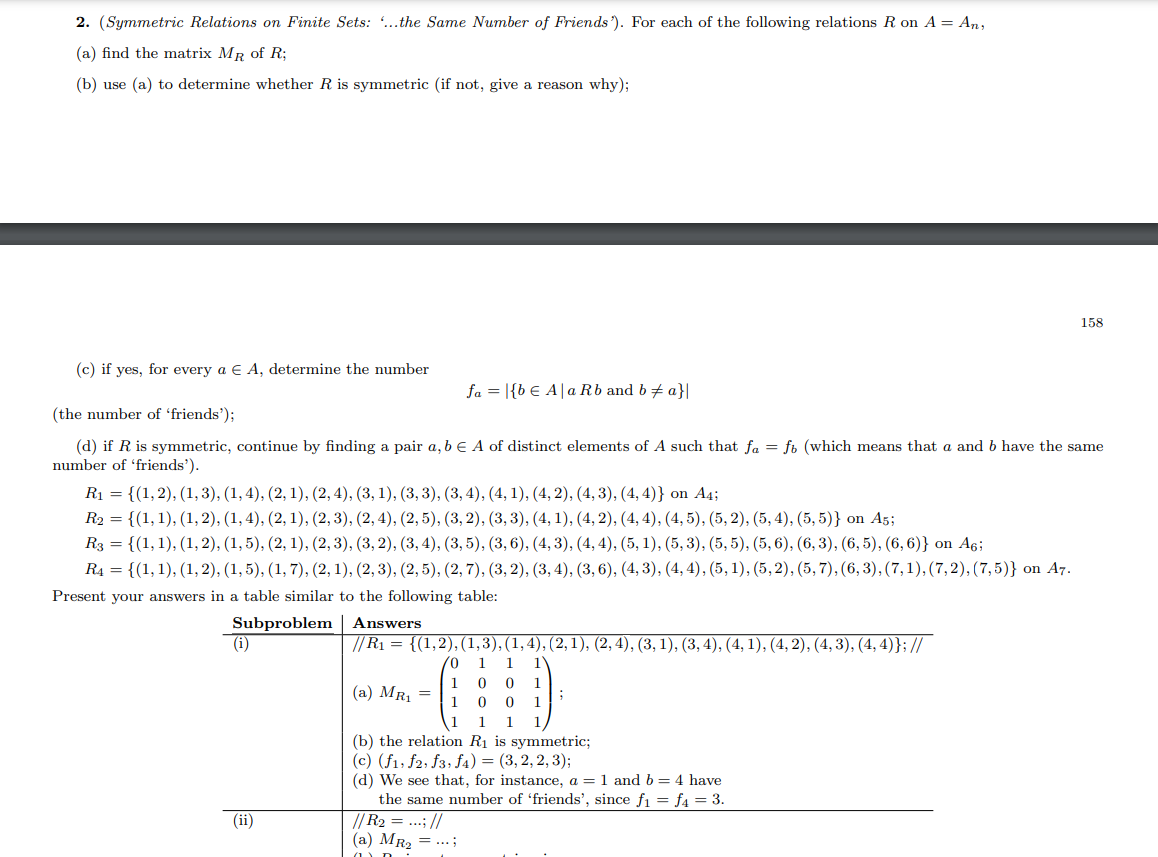 Solved 2. (Symmetric Relations on Finite Sets: '...the Same | Chegg.com