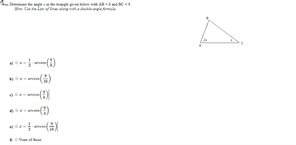 Solved A_ Determine the angle x in the triangle given below | Chegg.com