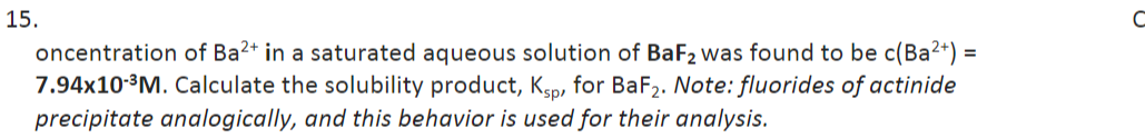 Solved oncentration of Ba2+ in a saturated aqueous solution | Chegg.com