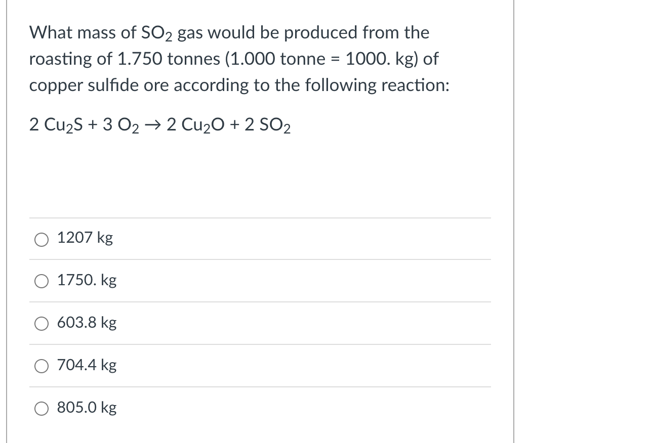 Solved What mass of SO2 gas would be produced from the | Chegg.com