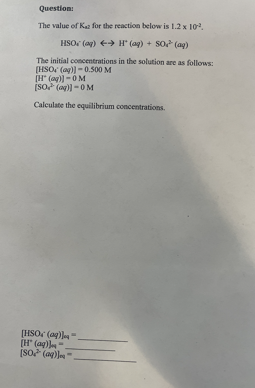 Solved The value of Ka2 for the reaction below is 1.2×10−2. | Chegg.com