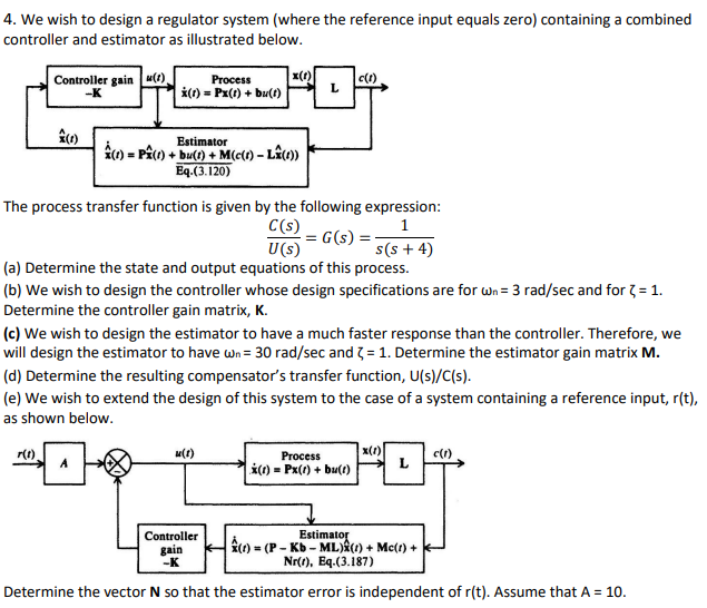 Solved 4. We wish to design a regulator system (where the | Chegg.com
