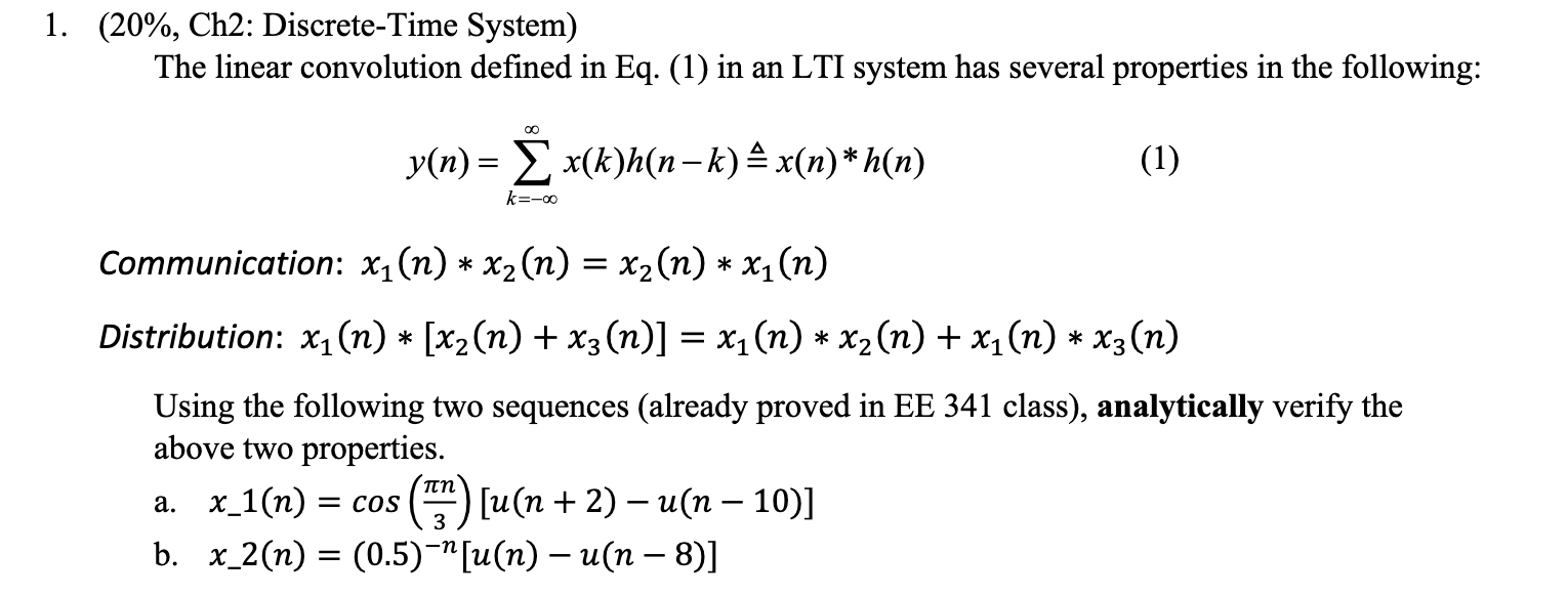 Solved 1. (20%, Ch2: Discrete-Time System) The linear | Chegg.com
