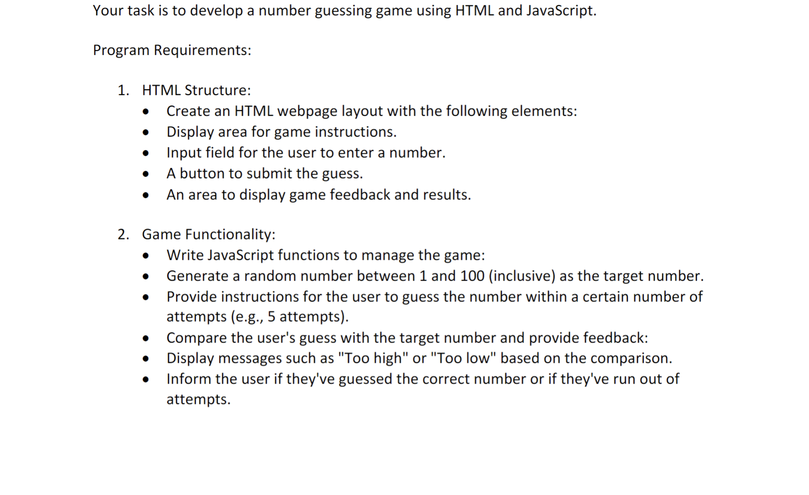 Solved Program Requirements: 1. HTML Structure: - Create an | Chegg.com