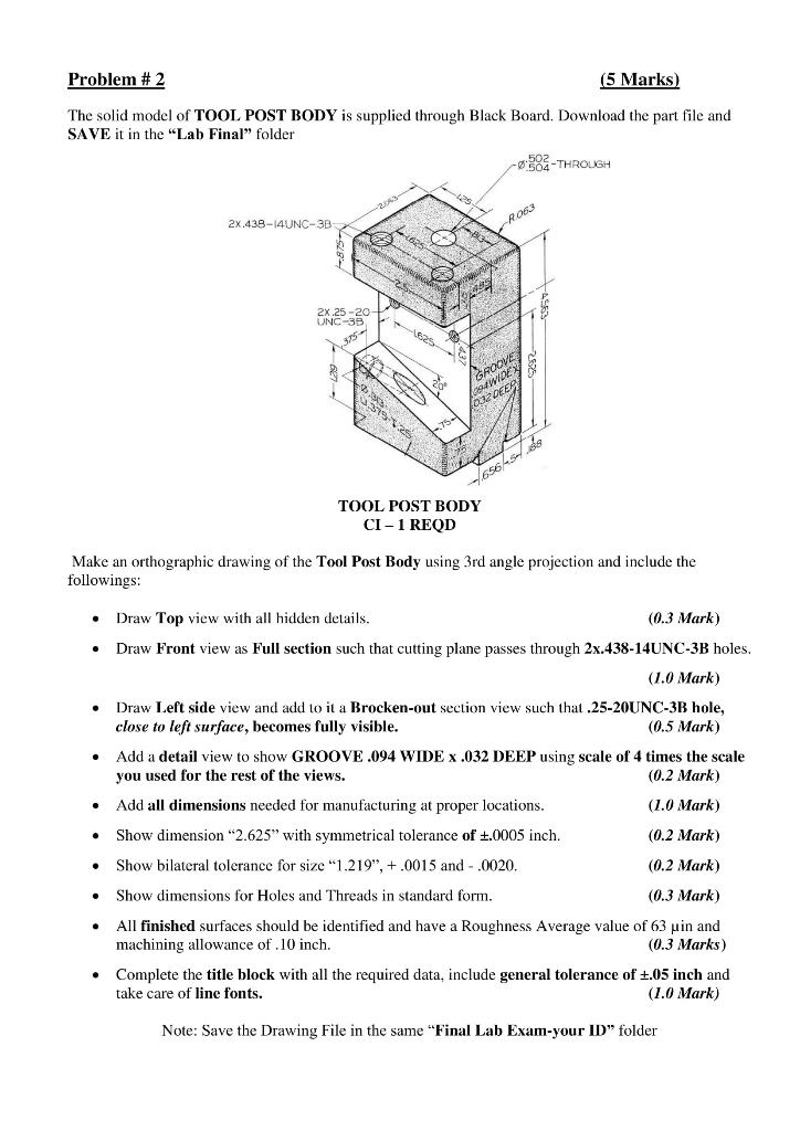 Problem #2 (5 Marks) The solid model of TOOL POST | Chegg.com