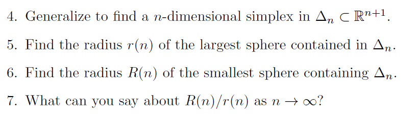 Solved 4. Generalize to find a n-dimensional simplex in An | Chegg.com