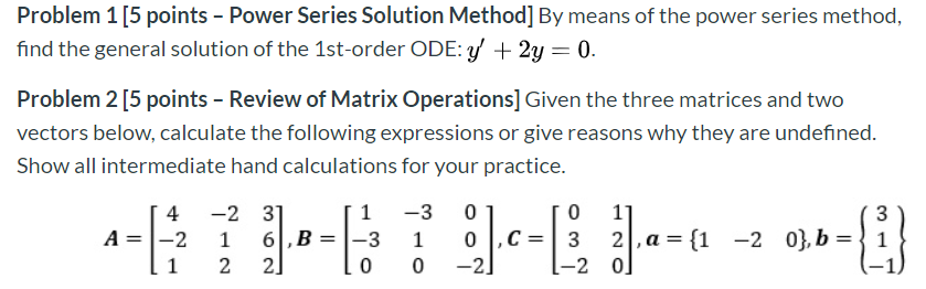 Solved Problem 1 [5 points - Power Series Solution Method] | Chegg.com