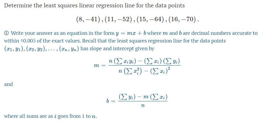 Solved Determine the least squares linear regression line | Chegg.com