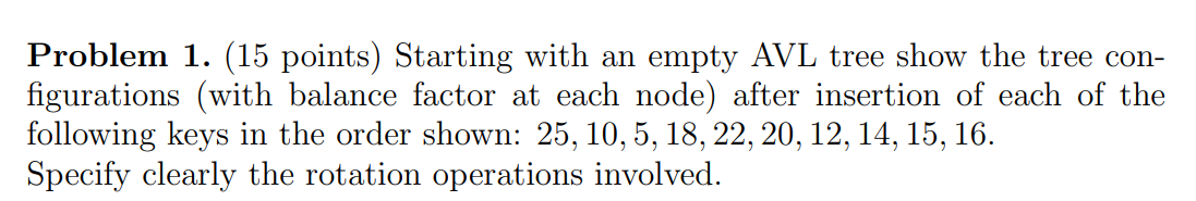 Solved Problem 1. (15 points) Starting with an empty AVL | Chegg.com