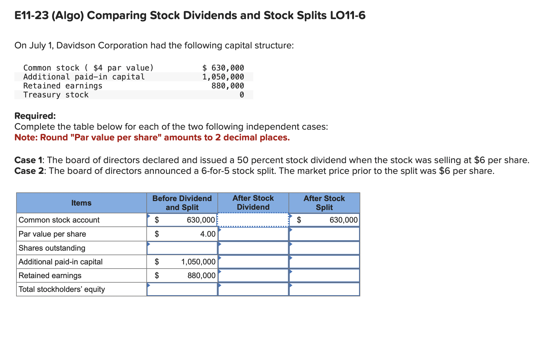 Solved E11-23 (Algo) ﻿Comparing Stock Dividends and Stock | Chegg.com