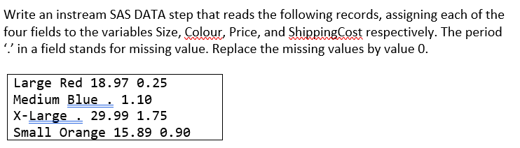 Solved Write an instream SAS DATA step that reads the | Chegg.com