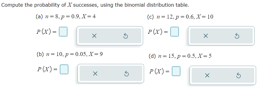 Solved Compute the probability of X successes, using the | Chegg.com