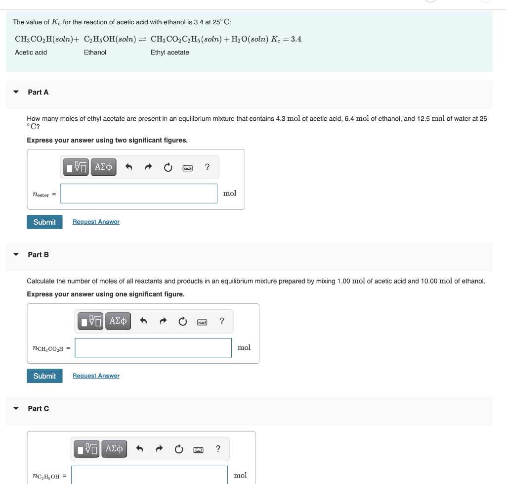 Solved The value of Kc for the reaction of acetic acid with | Chegg.com