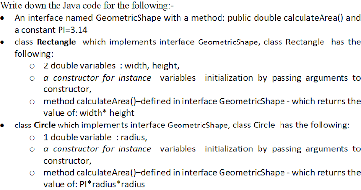 Solved Write down the Java code for the following:- • An | Chegg.com