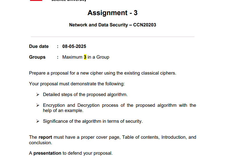 Solved Prepare a proposal for a new cipher using the | Chegg.com
