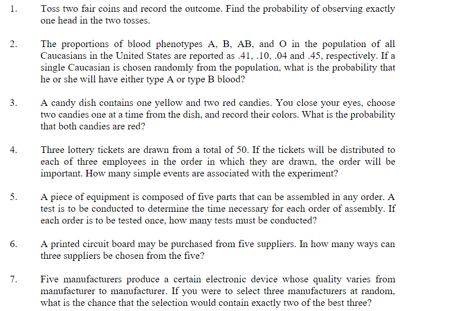 Solved 1. Toss two fair coins and record the outcome. Find | Chegg.com
