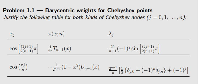 Solved Problem 1.1 — Barycentric weights for Chebyshev | Chegg.com
