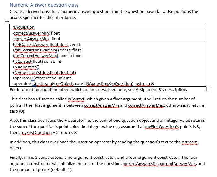 Solved Question class Create a class for a question. | Chegg.com