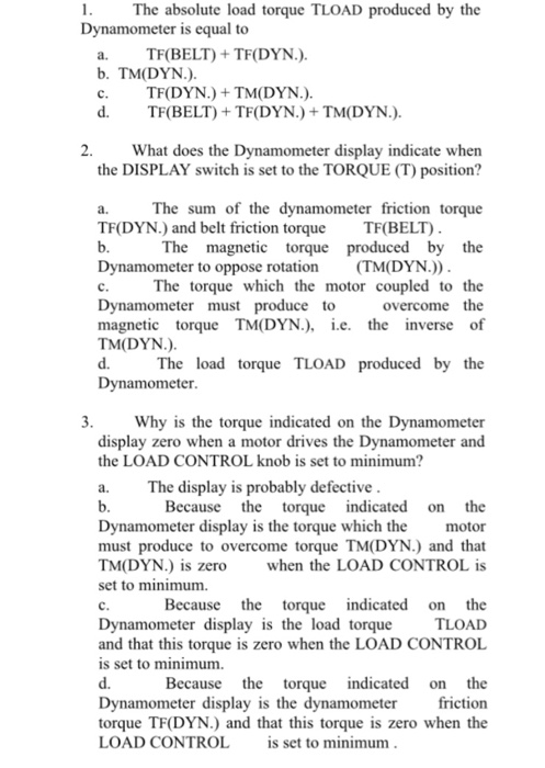 Solved 1. The absolute load torque TLOAD produced by the | Chegg.com