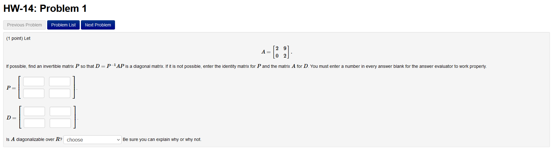 Solved HW-14: Problem 1 Previous Problem Problem List Next | Chegg.com