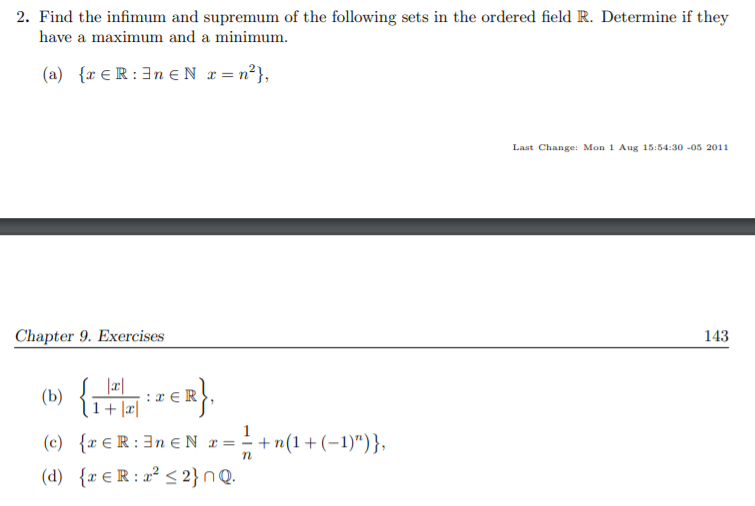 Solved 2. Find the infimum and supremum of the following | Chegg.com