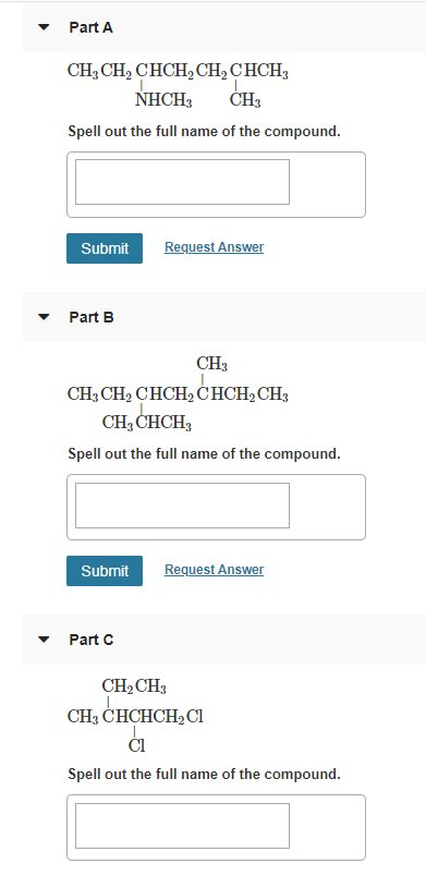 Solved Part A CH, CH, CHCH, CH, CHCH; NHCH3 CH3 Spell out | Chegg.com