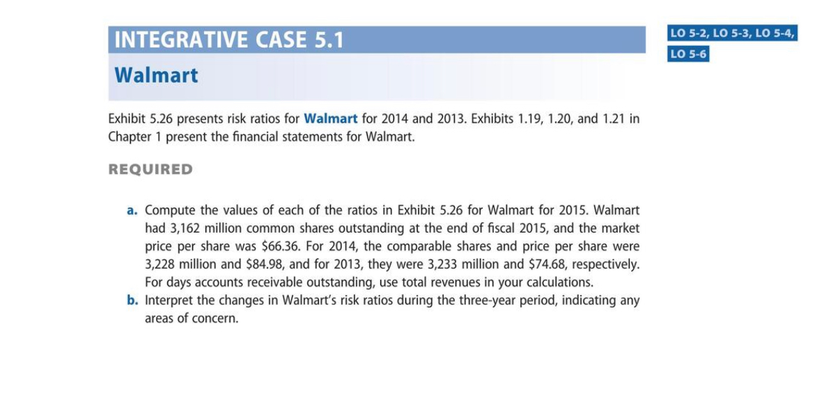 Exhibit 5.26 Walmart Risk Ratios (Integrative Case | Chegg.com