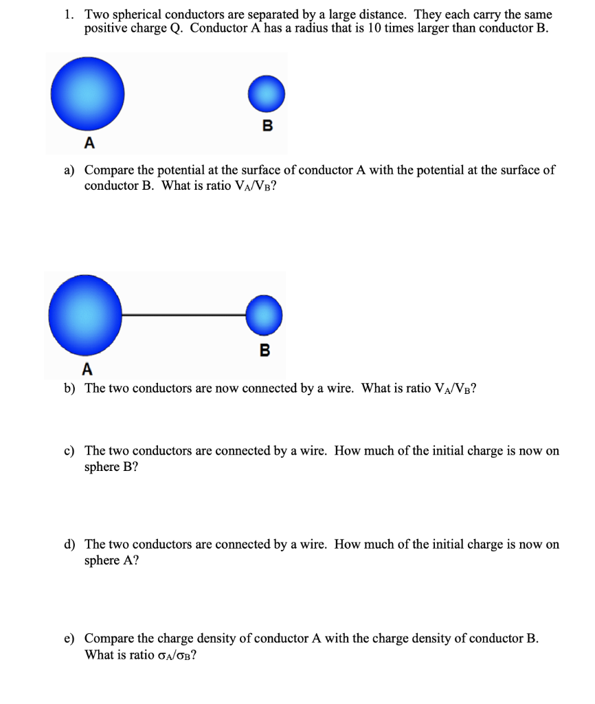 Solved 1. Two spherical conductors are separated by a large | Chegg.com