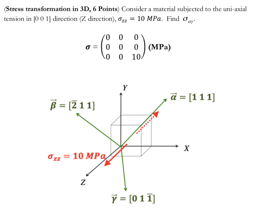 Solved Stress transformation in 3D, 6 Points) Consider a | Chegg.com
