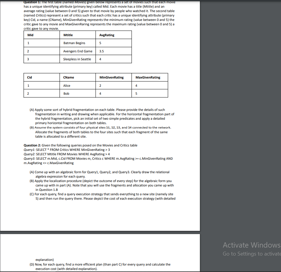 Question 1: The first table (named Movies) given | Chegg.com