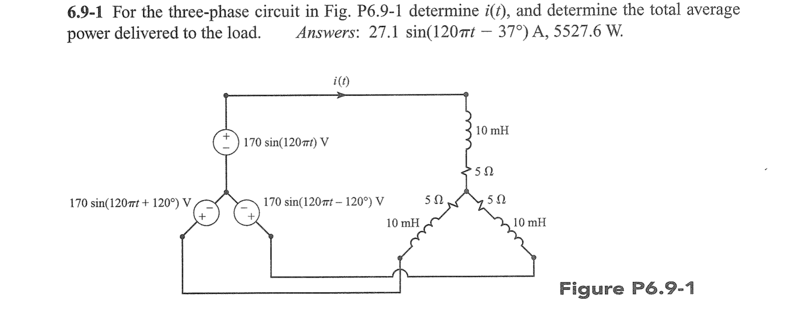 Solved 6.9-1 For the three-phase circuit in Fig. P6.9-1 | Chegg.com