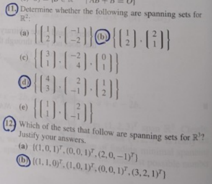 Solved (11.) Determine whether the following are spanning | Chegg.com