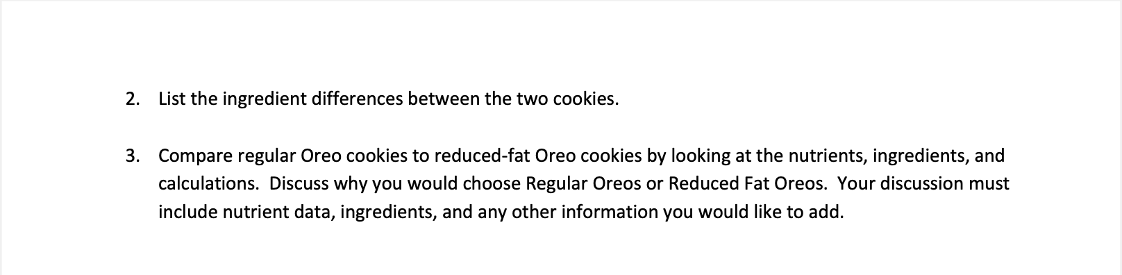 Solved Regular vs. Reduced-Fat OREOS Oreo Chocolate Sandwich | Chegg.com