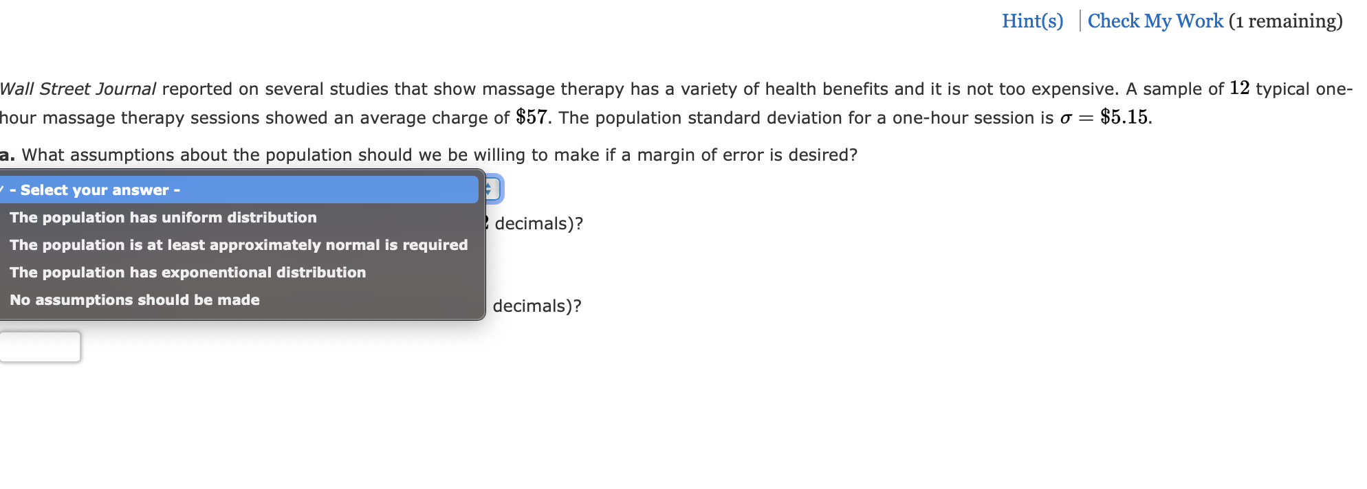 Solved Hint(s) Check My Work (1 remaining) Wall Street | Chegg.com