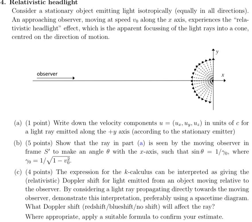 4. Relativistic headlight Consider a stationary | Chegg.com