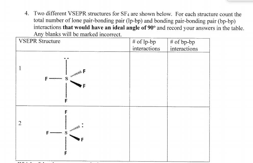 Solved 4. Two different VSEPR structures for SF4 are shown | Chegg.com