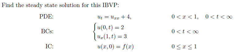 Solved Find the steady state solution for this IBVP: | Chegg.com