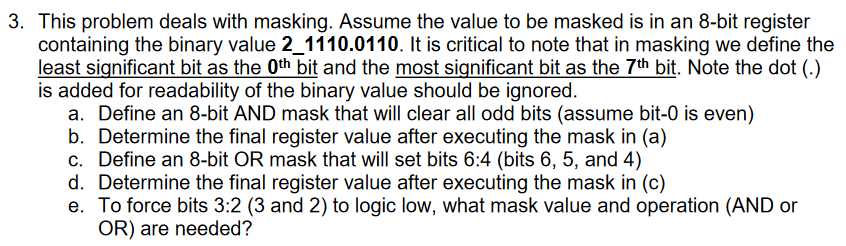 Solved 3. This problem deals with masking. Assume the value | Chegg.com
