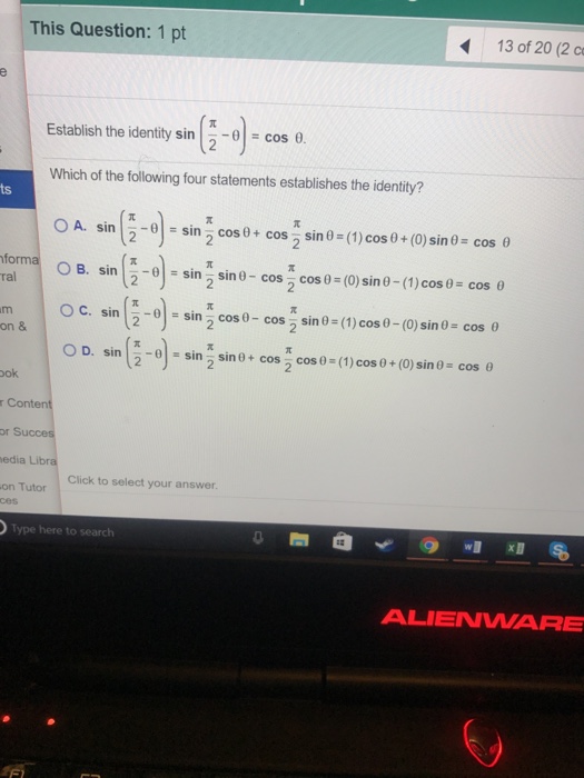 Solved Establish the identity sin [pi/2 - theta] = cos | Chegg.com