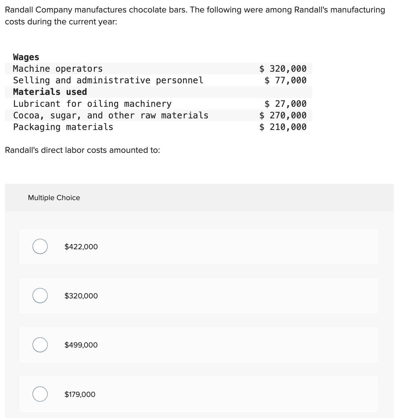 Solved Randall Company manufactures chocolate bars. The | Chegg.com