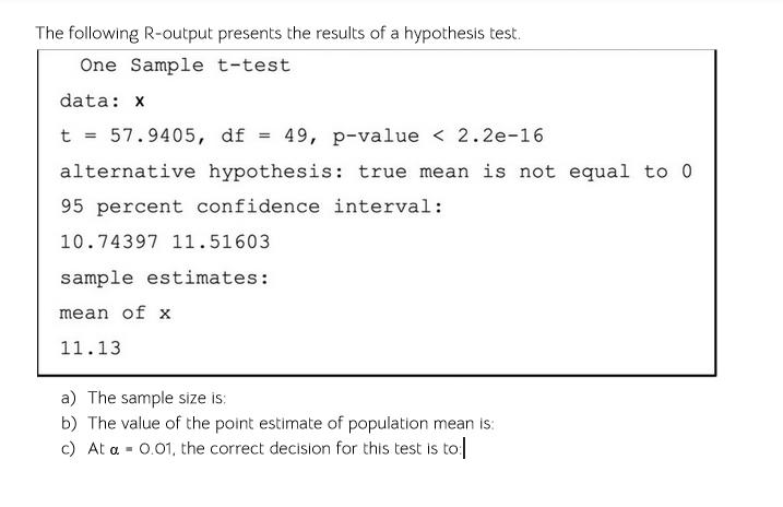 Solved The following R-output presents the results of a | Chegg.com