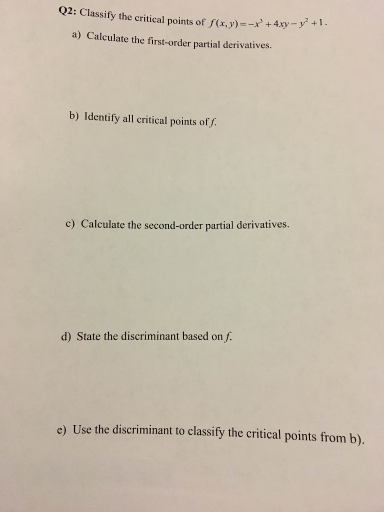 Solved Q2: Classify the critical points of f(x,y)- a) | Chegg.com