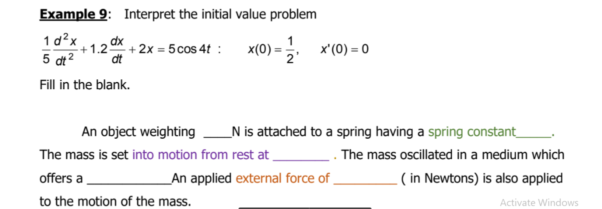 Solved Example 9: Interpret the initial value problem 1 d2x | Chegg.com