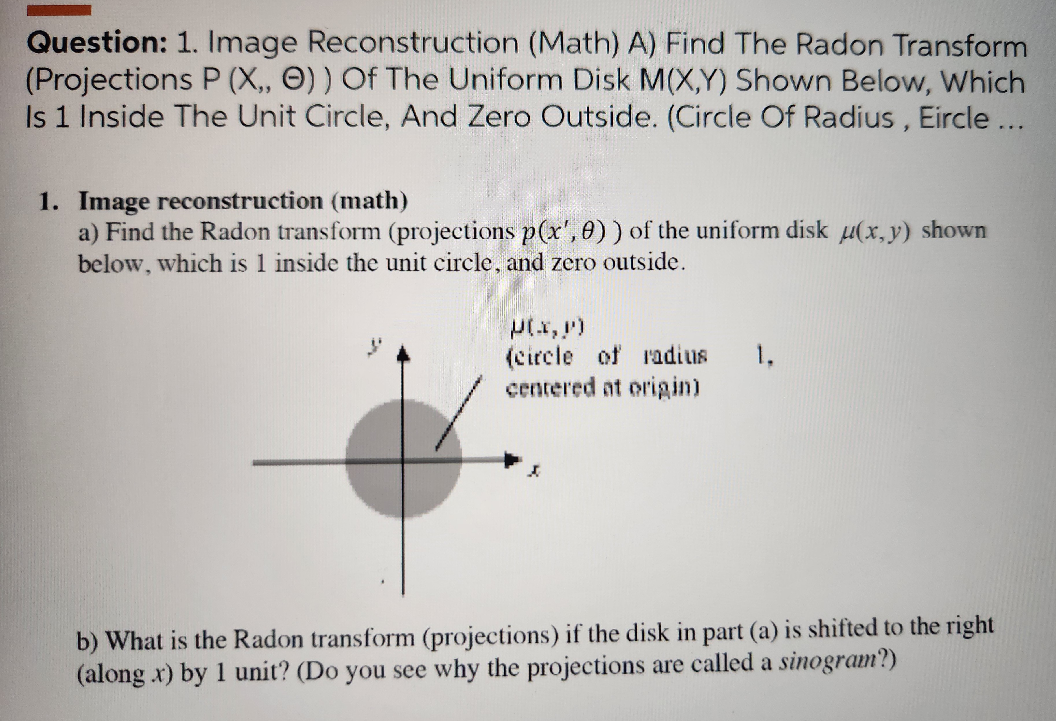 Solved Question: 1. Image Reconstruction (Math) A) Find The | Chegg.com