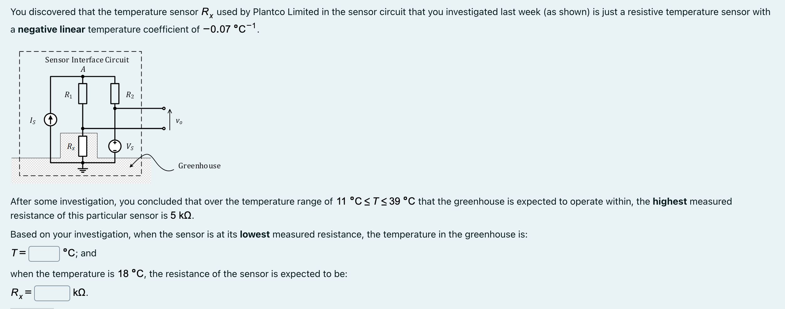 You discovered that the temperature sensor \\( R_{x} | Chegg.com