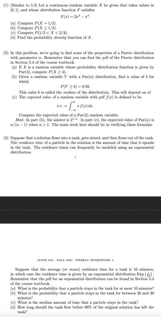 Solved 1) (Similar to 5.3) ﻿Let a continuous random variable | Chegg.com