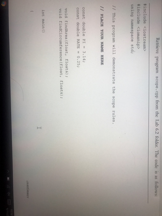 Solved Retrieve program scope.cpp from the Lab 6.2 folder. | Chegg.com
